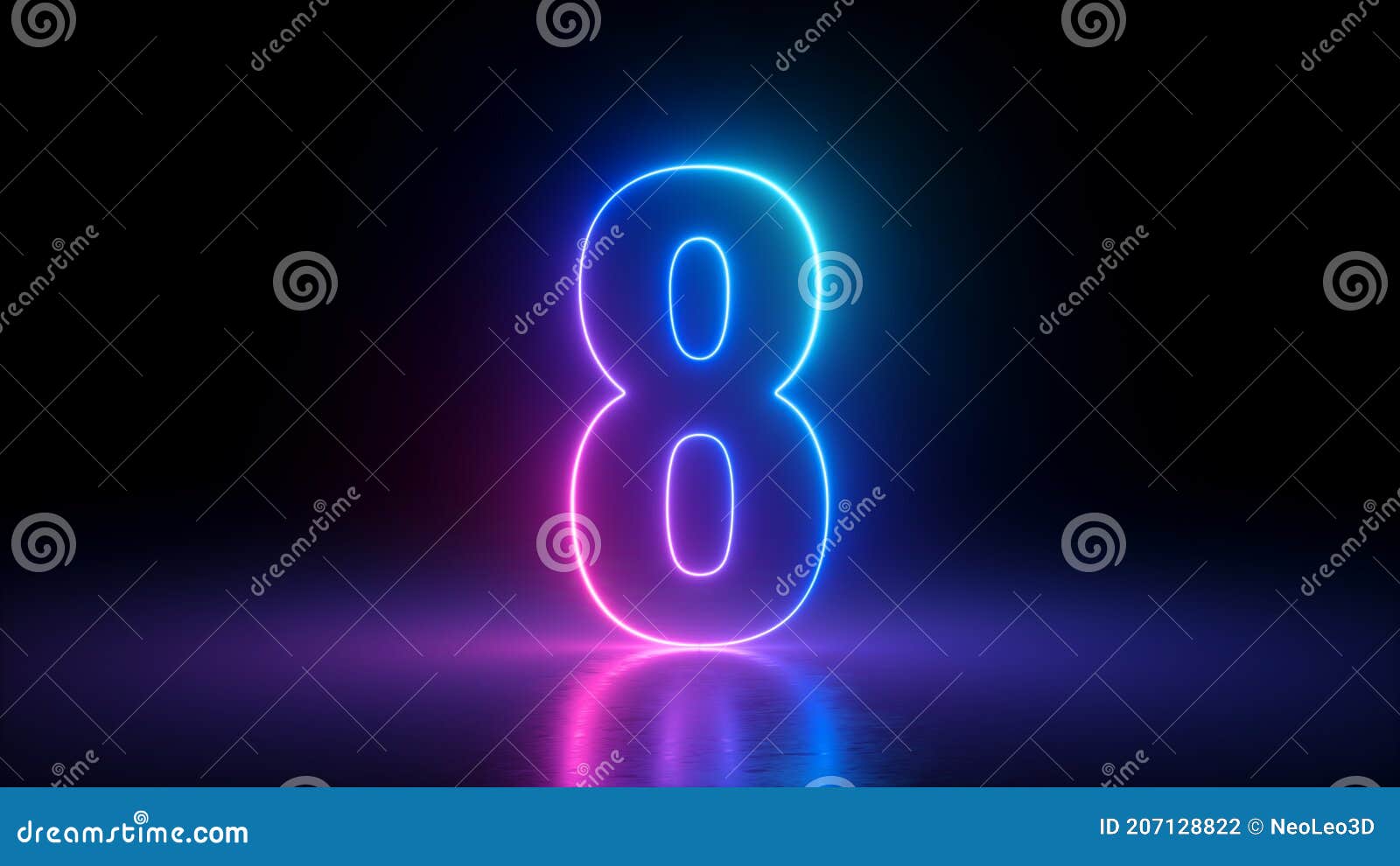 3d Render, Number Eight Glowing in the Dark, Pink Blue Neon Light ...