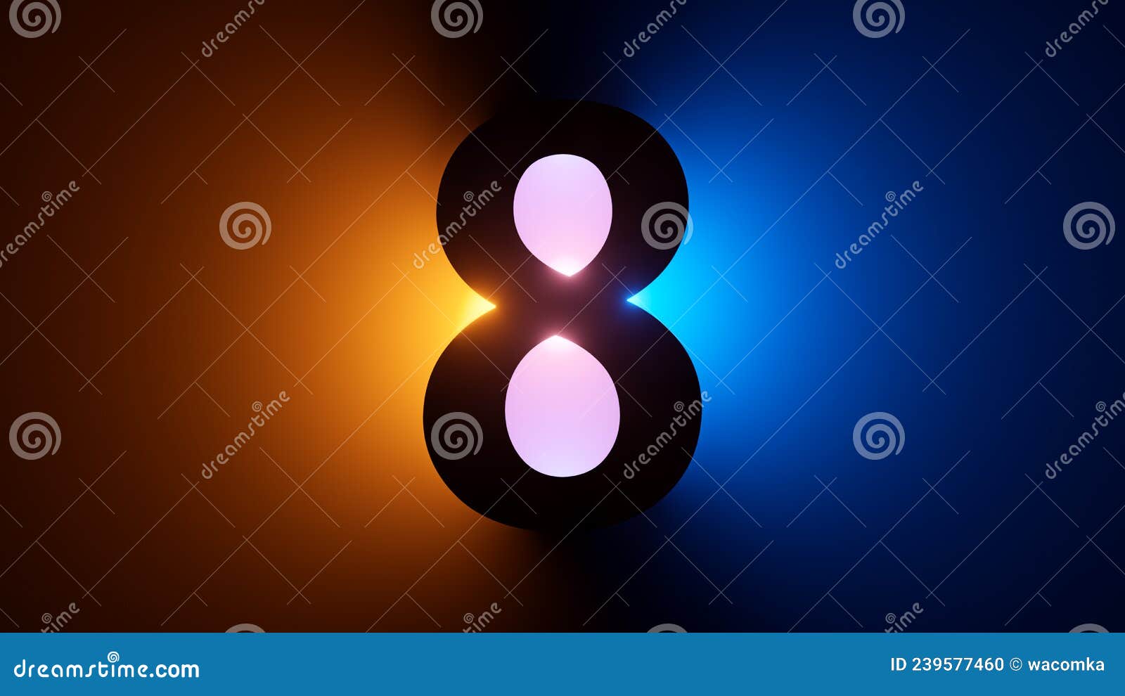 3d Render, Number Eight Silhouette, Digital Math Symbol, Illuminated ...