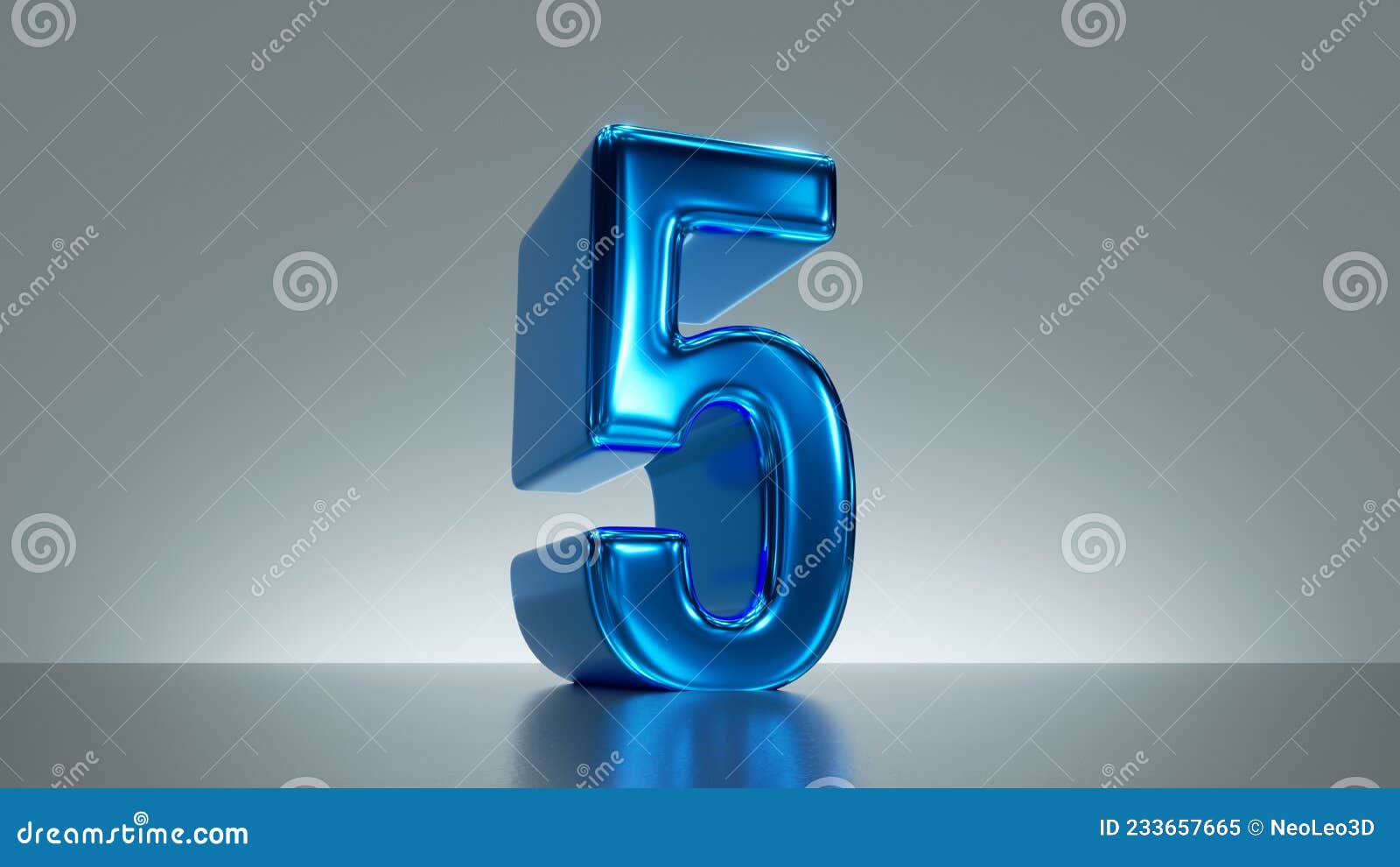 3d Render, Number Five, Blue Glossy Metallic Symbol Stock Illustration ...