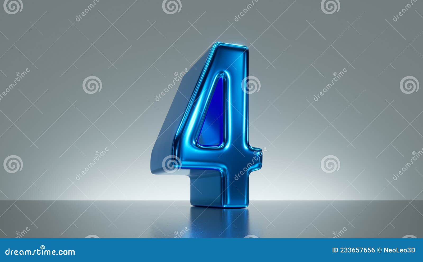 3d Render, Number Four, Blue Glossy Metallic Symbol Stock Illustration ...