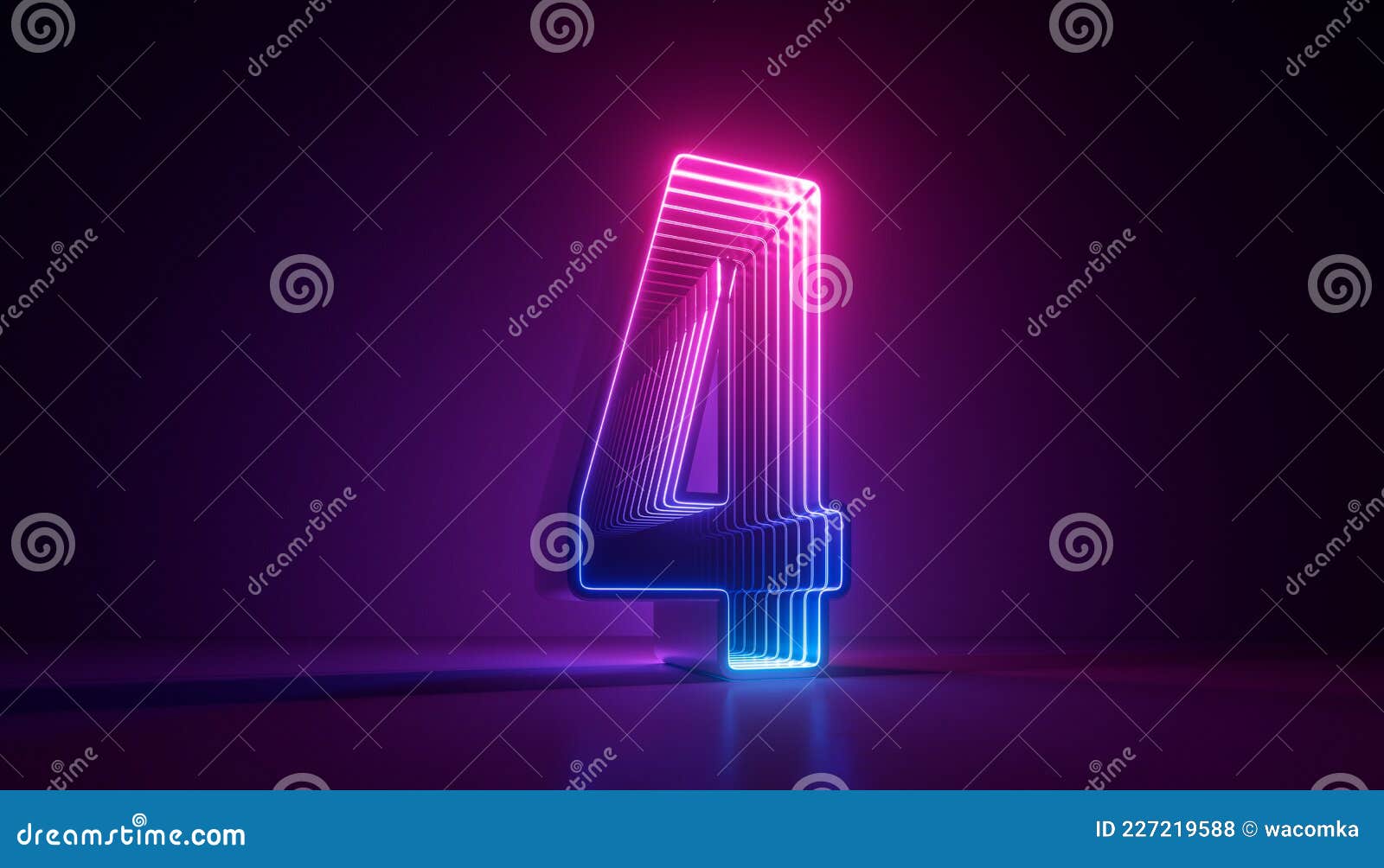 3d Render, Number Four, Digital Symbol, Pink Blue Gradient Neon Light ...