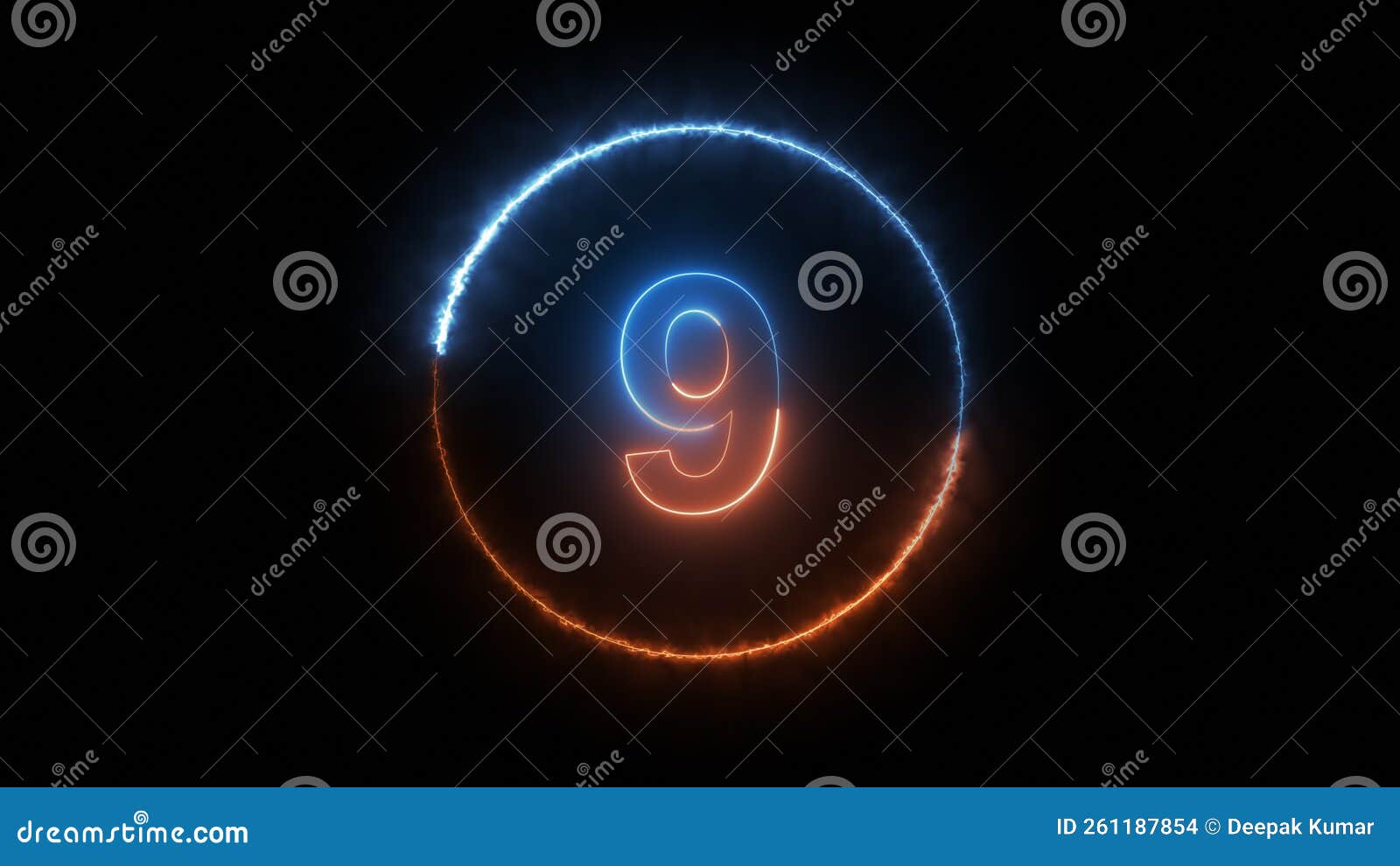 3d Render, Number Nine Glowing in the Dark Stock Vector - Illustration ...