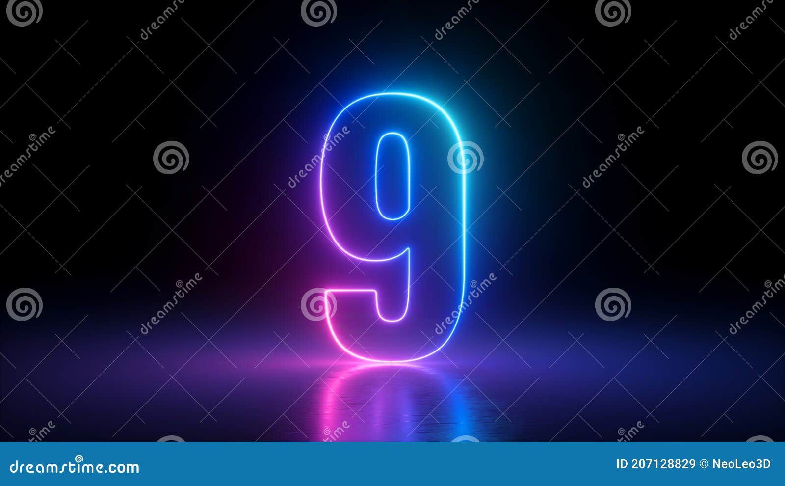 3d Render, Number Nine Glowing in the Dark, Pink Blue Neon Light. Stock ...