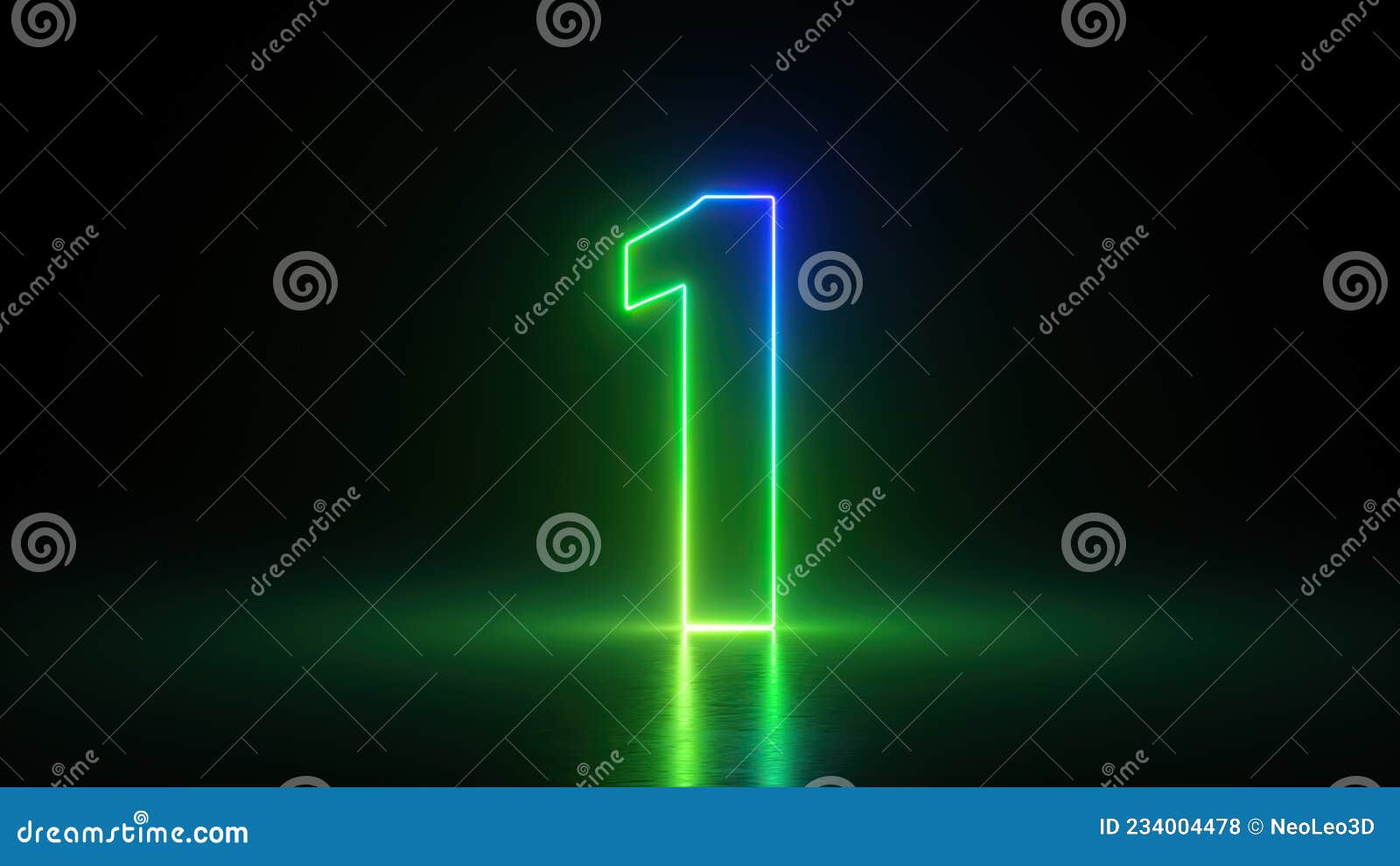 3d Render, Number One Glowing in the Dark with Green Blue Neon Light ...