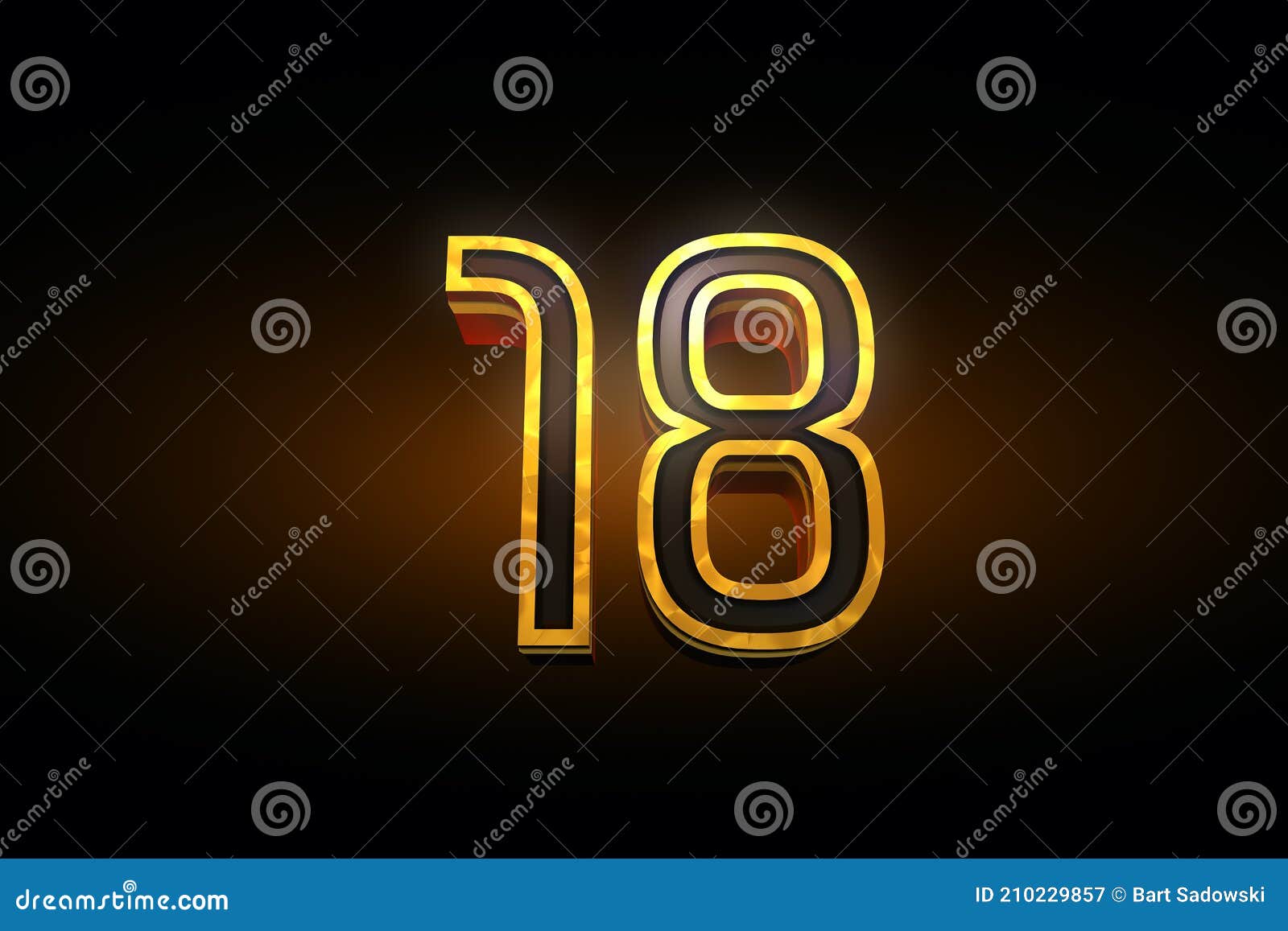 Gold Number 18 on Black Background with Slight Glow Stock Illustration ...