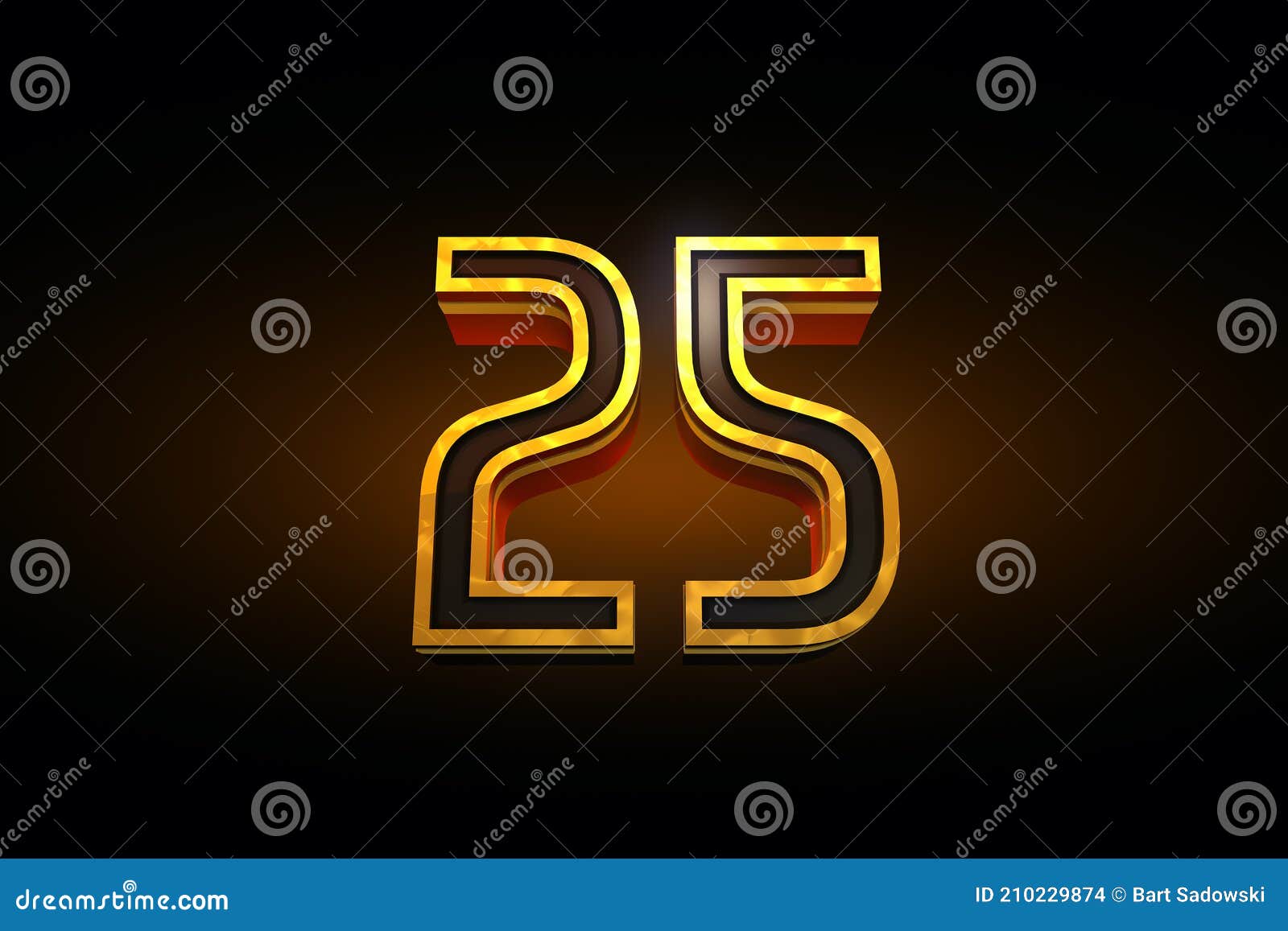 Gold Number 25 on Black Background with Slight Glow Stock Illustration ...
