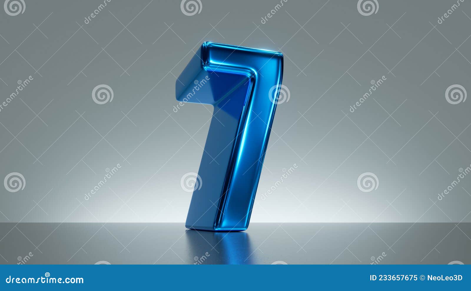 3d Render, Number Seven, Blue Glossy Metallic Symbol Stock Illustration ...