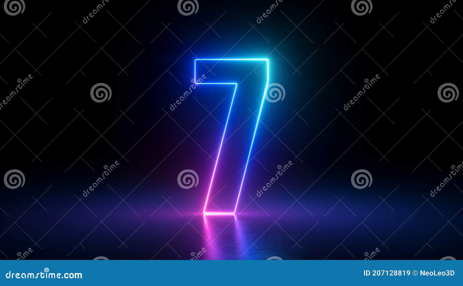3d Render, Number Seven Glowing in the Dark, Pink Blue Neon Light ...