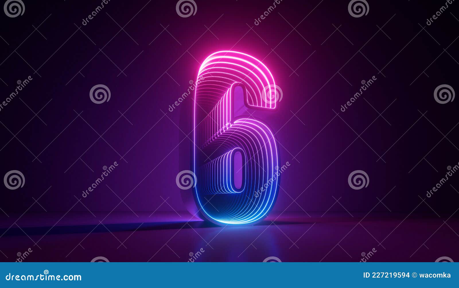 3d Render, Number Six, Digital Symbol, Pink Blue Gradient Neon Light ...