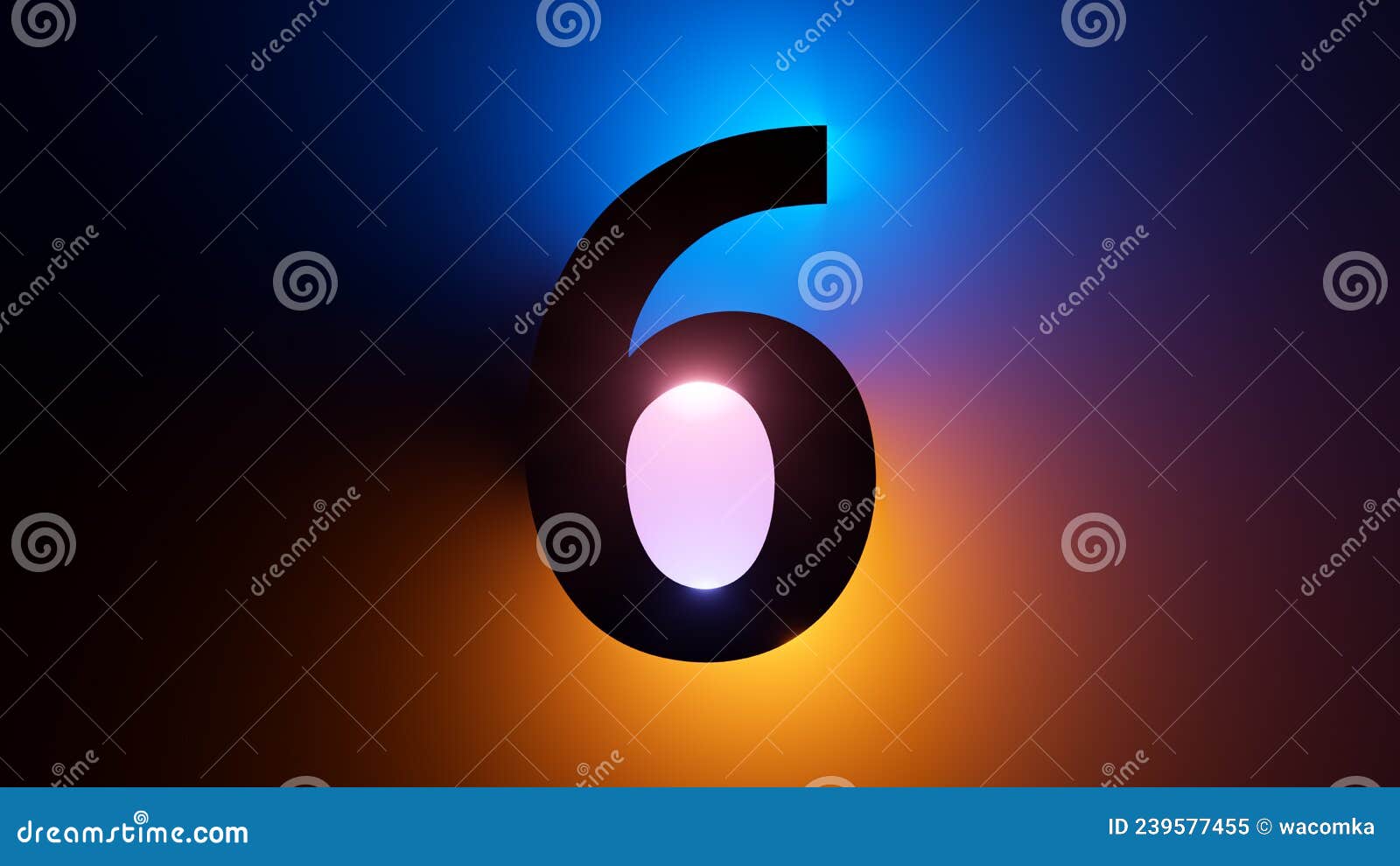3d Render, Number Six Silhouette, Digital Math Symbol, Illuminated with ...