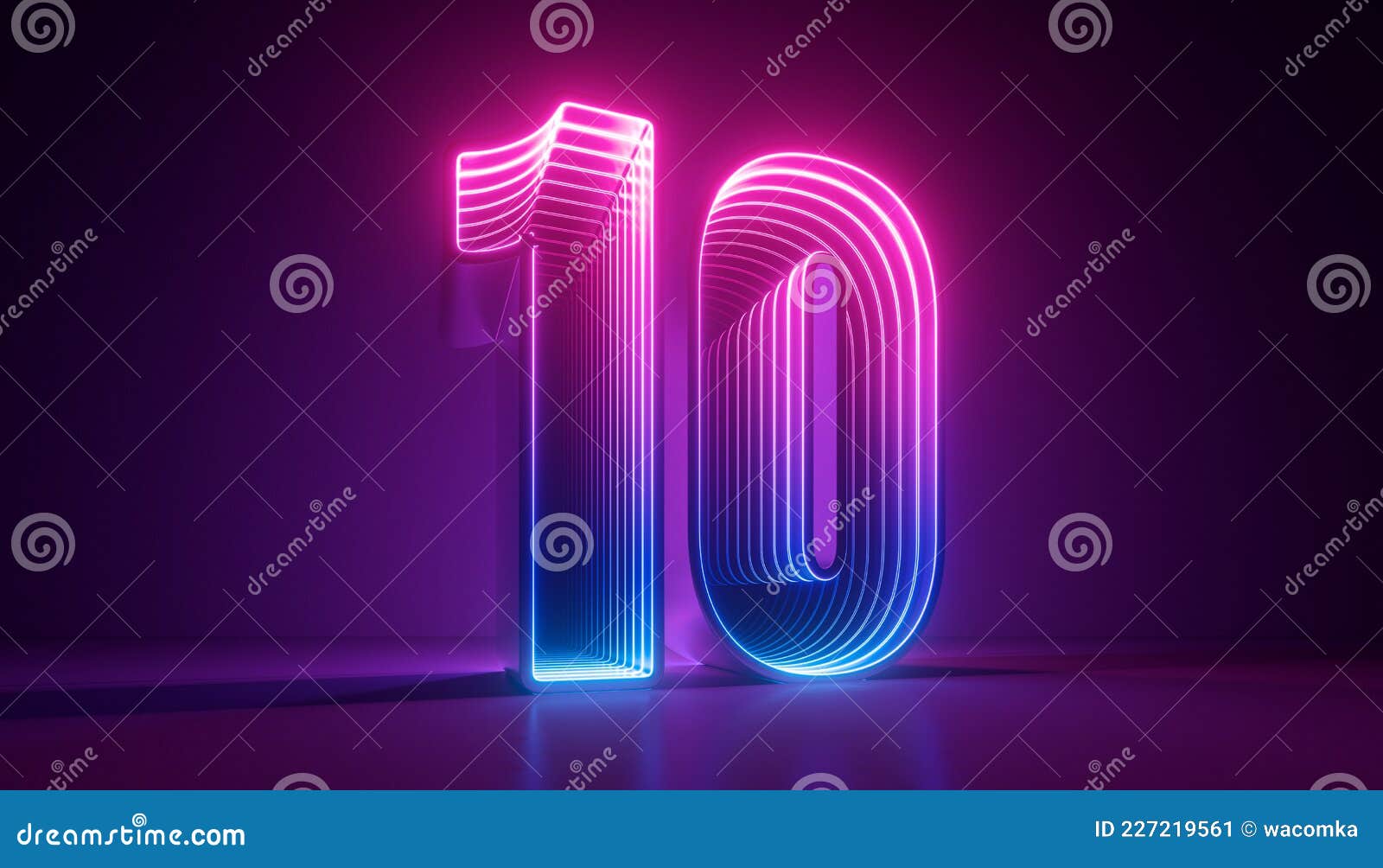 3d Render, Number Ten, Digital Symbol, Pink Blue Gradient Neon Light ...