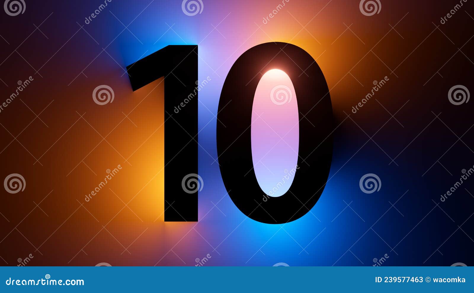 3d Render, Number Ten Silhouette, Digital Math Symbol, Illuminated with ...