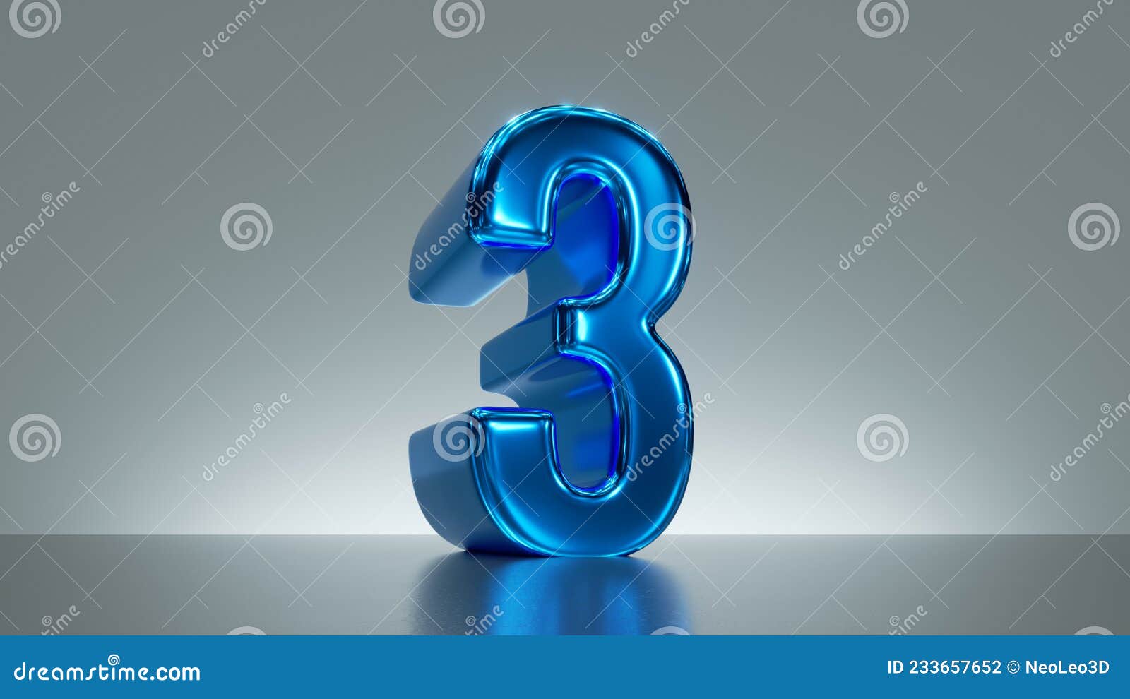 3d Render, Number Three, Blue Glossy Metallic Symbol. the Third Place ...