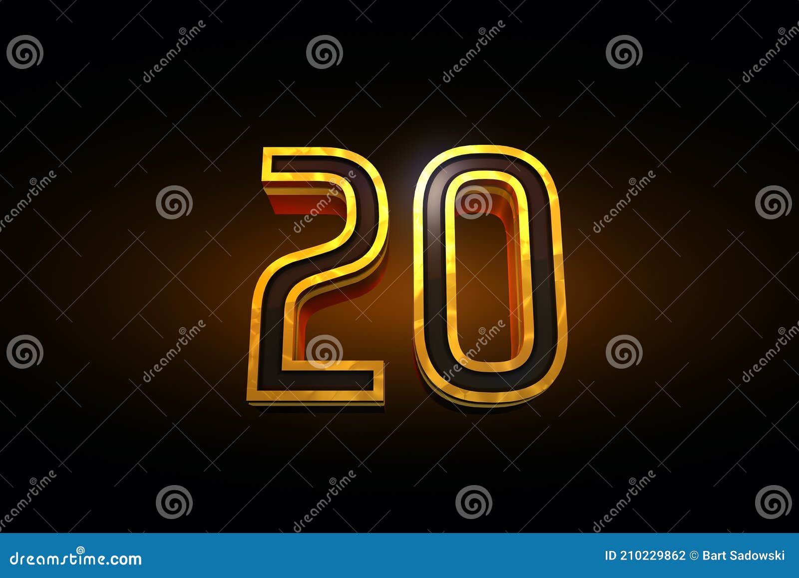 Gold Number 20 on Black Background with Slight Glow Stock Illustration ...