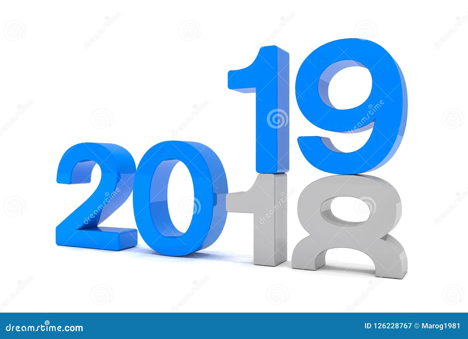 3d Render of the Numbers 2018 and 19 in Blue Over White Background ...
