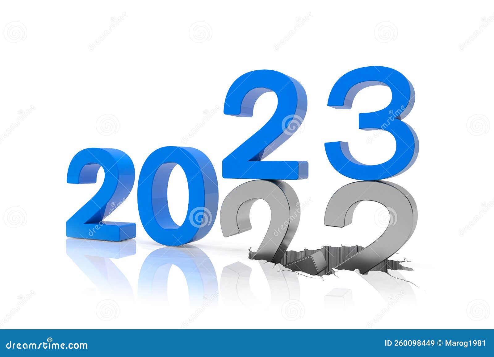 3d Render of the Numbers 2022 and 23 in Blue Over White Reflecting ...