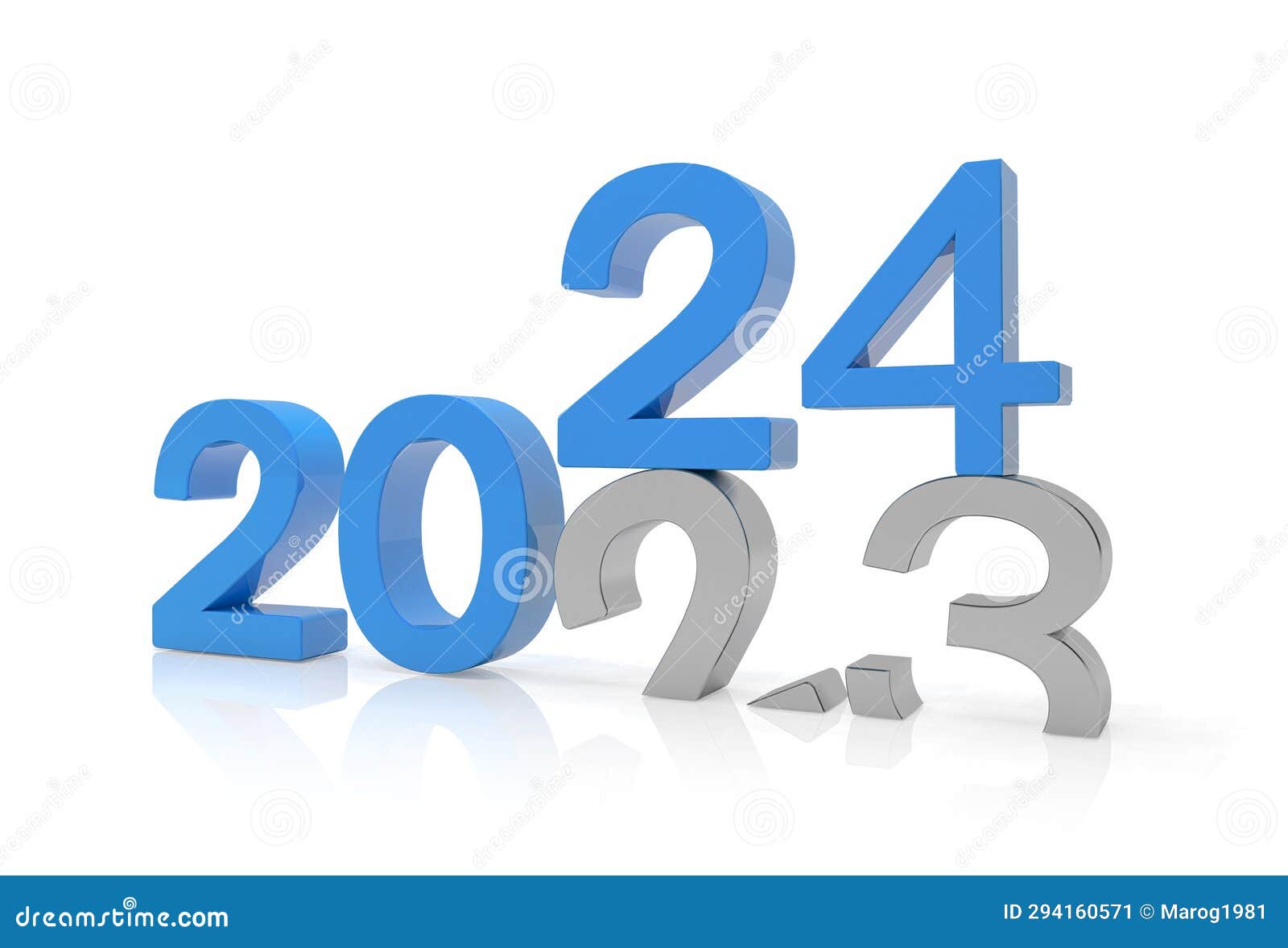 3d Render of the Numbers 2024 and 23 in Blue and Silver Over White ...