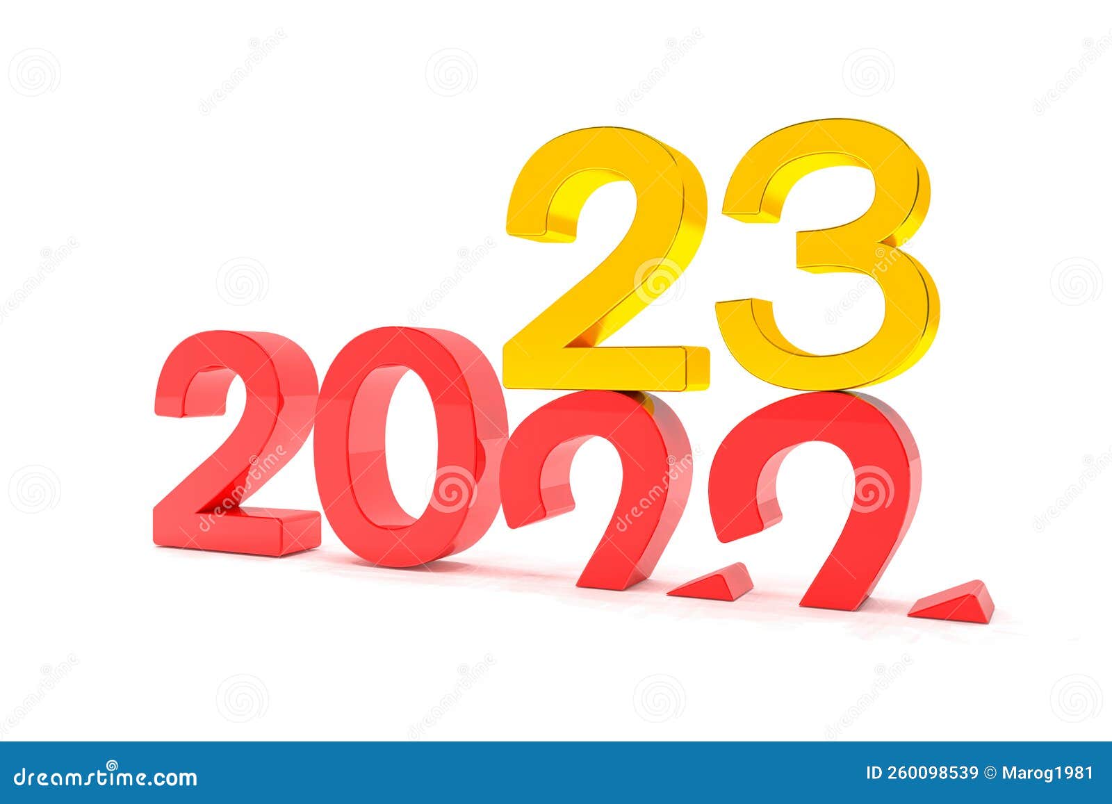3d Render of the Numbers 2022 and 23 in Red and Gold Over White ...