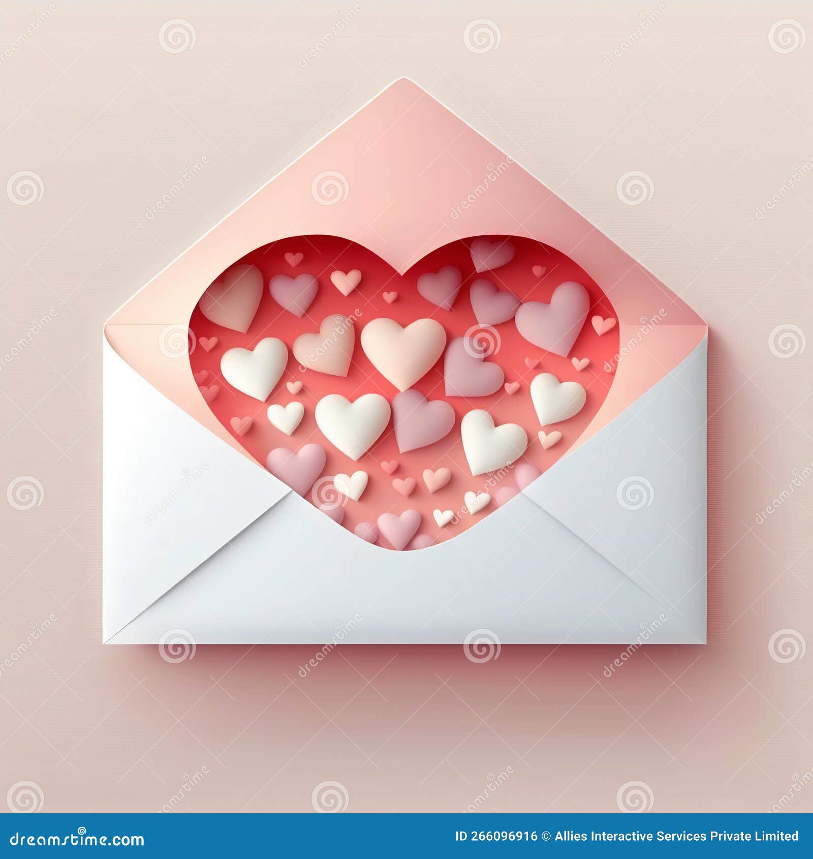3D Render O Soft Color Paper Hearts Inside the Envelope Stock ...