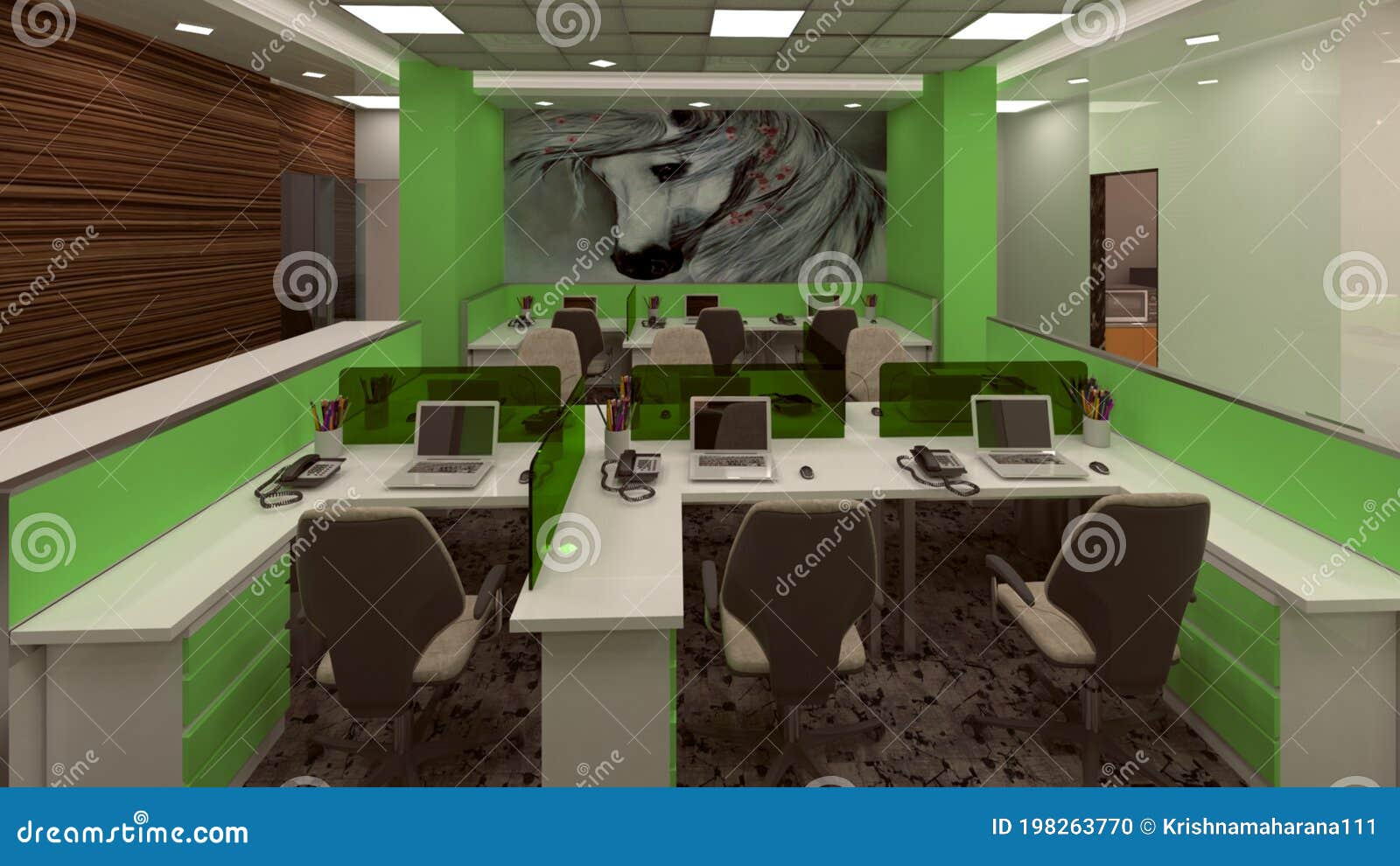 3D Render Office Interior Competitions with White and Lime Stock ...