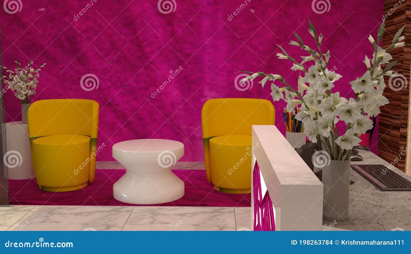 3D Render Office Interior Competitions with White and Purple Stock ...