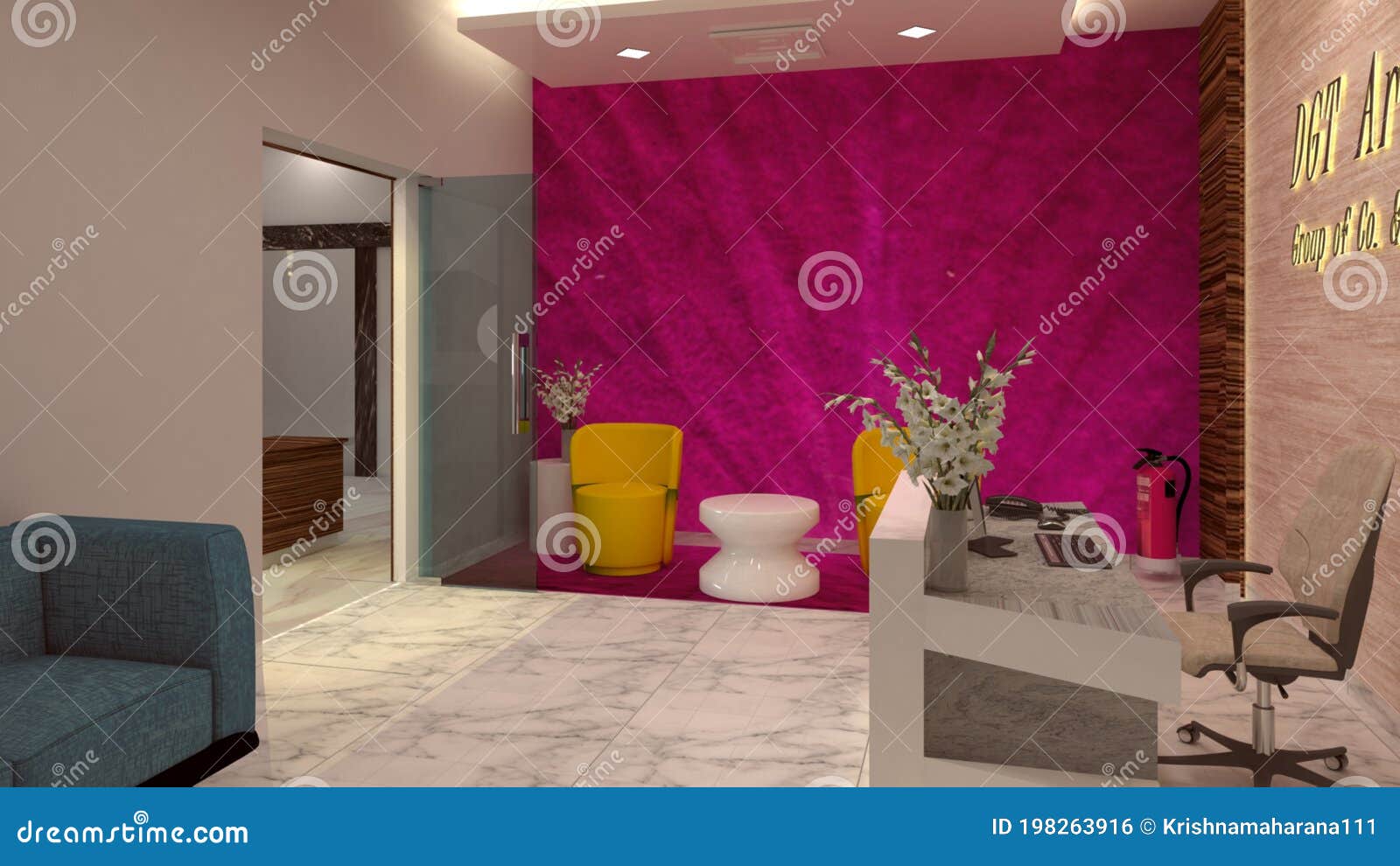 3D Render Office Interior Competitions with White and Purple Stock ...