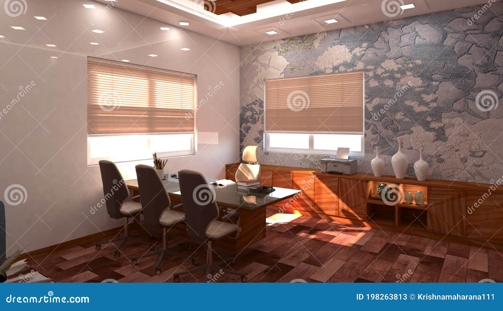 3D Render Office Interior Competitions with White and Wallpaper Stock ...