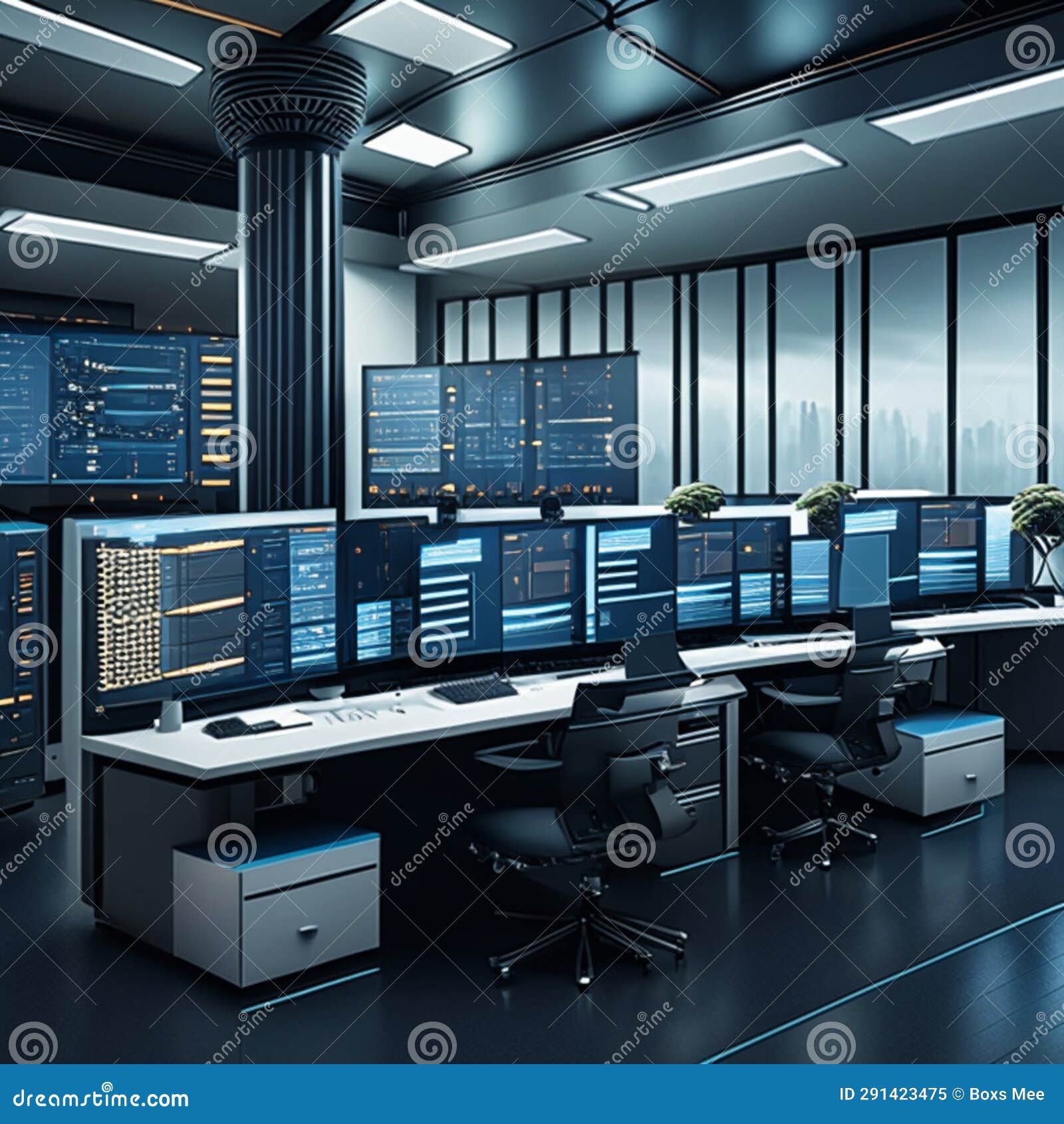 3D Render of an Office Interior with Computers on the Desk. AI ...