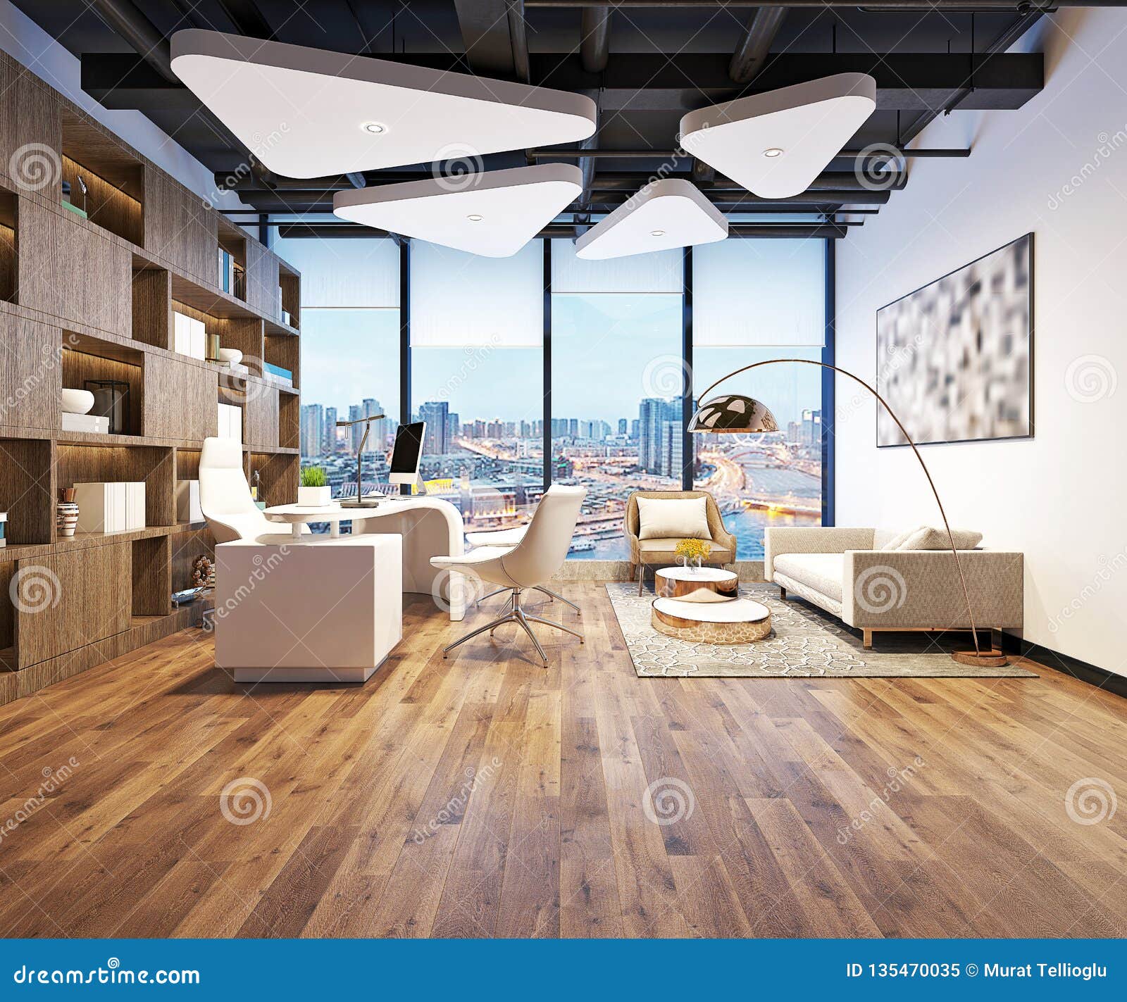 3d Render of Office Interior Stock Illustration - Illustration of desk ...