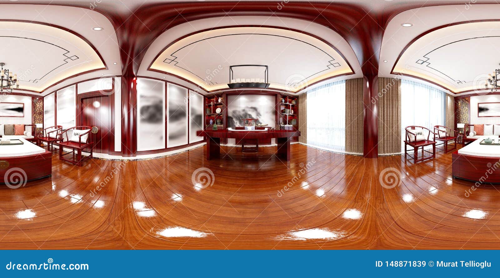 3d Render Office Interior 360 Degrees Stock Illustration - Illustration ...