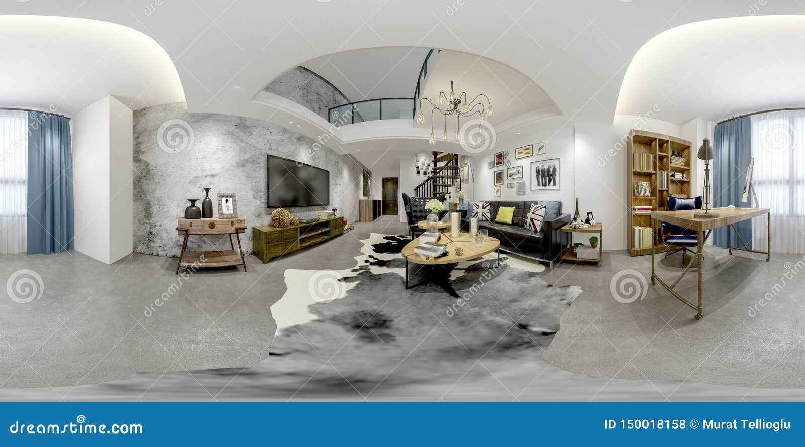 3d Render Office Interior 360 Degrees Stock Illustration - Illustration ...