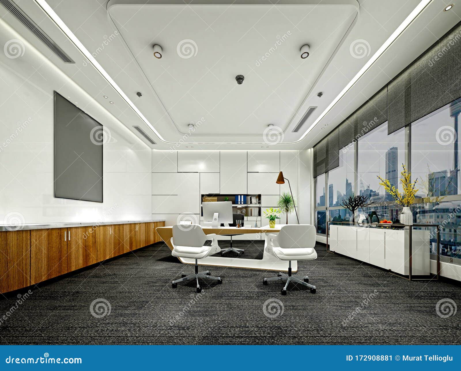 3d Render of Office Interior Stock Illustration - Illustration of light ...