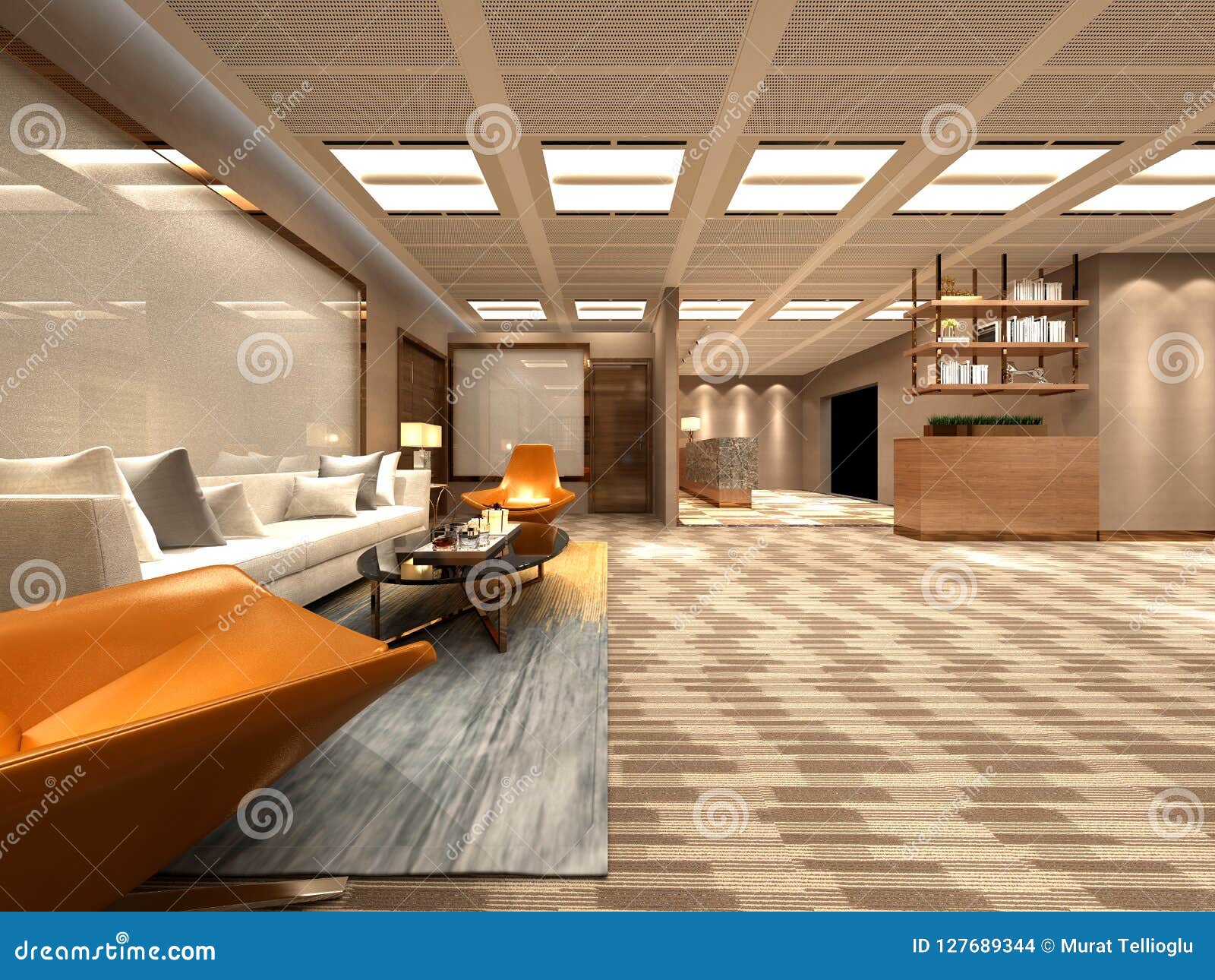 3d Render of Office Interior Stock Illustration - Illustration of floor ...