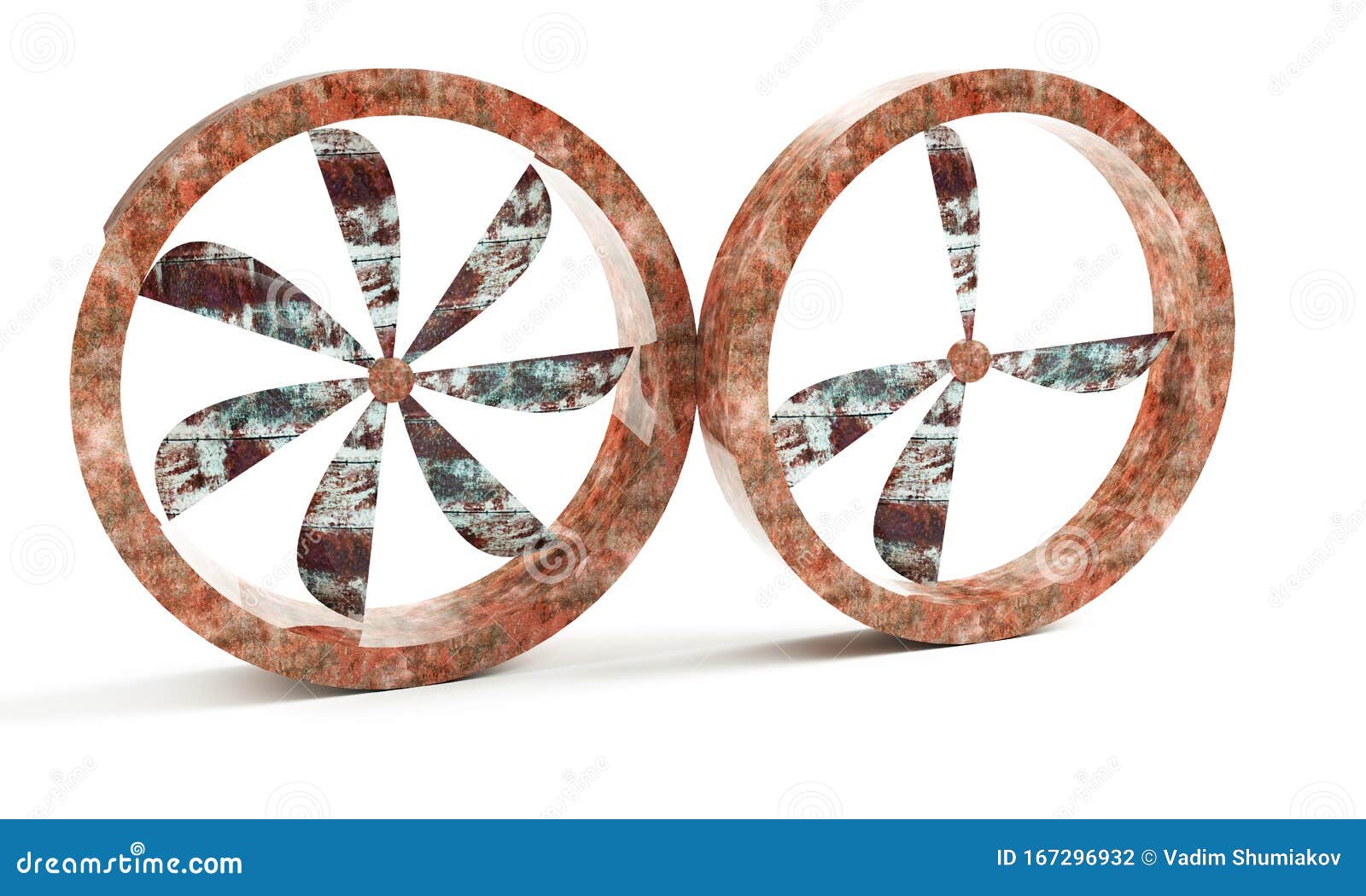 3D Render of Old Rusty Fan Isolated on White Stock Illustration ...