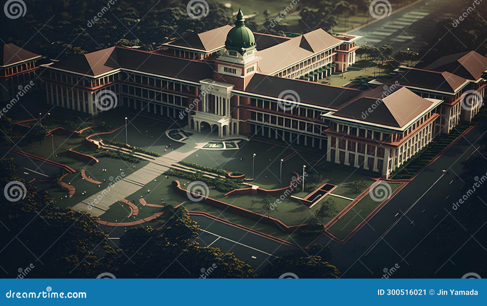 3d Render of Old School Building in the City at Night. Stock ...