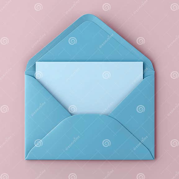3D Render of Open Blue Envelope with Blank White Paper on Pastel ...