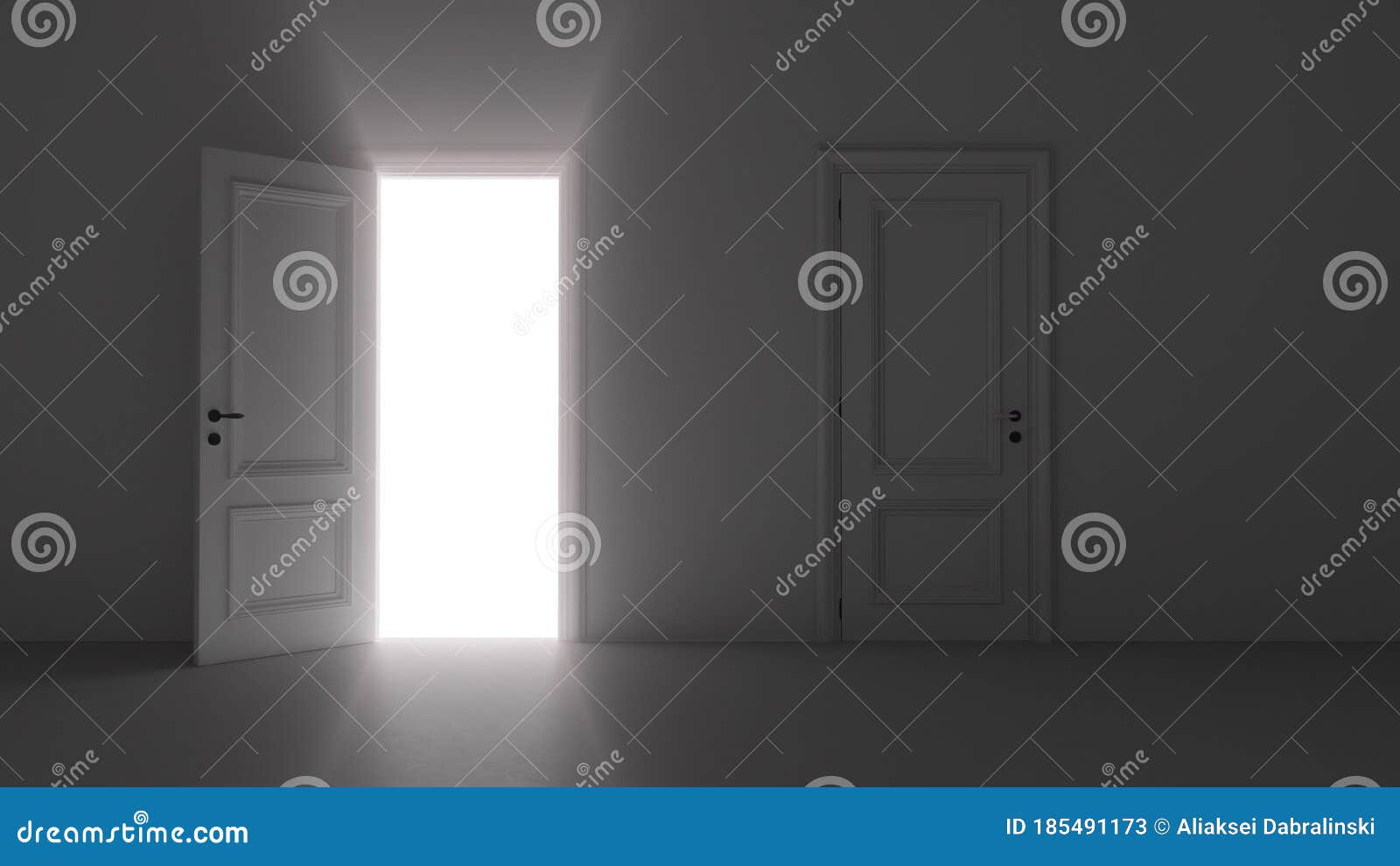 3d Render Open Door Shine in Dark Room Stock Illustration ...