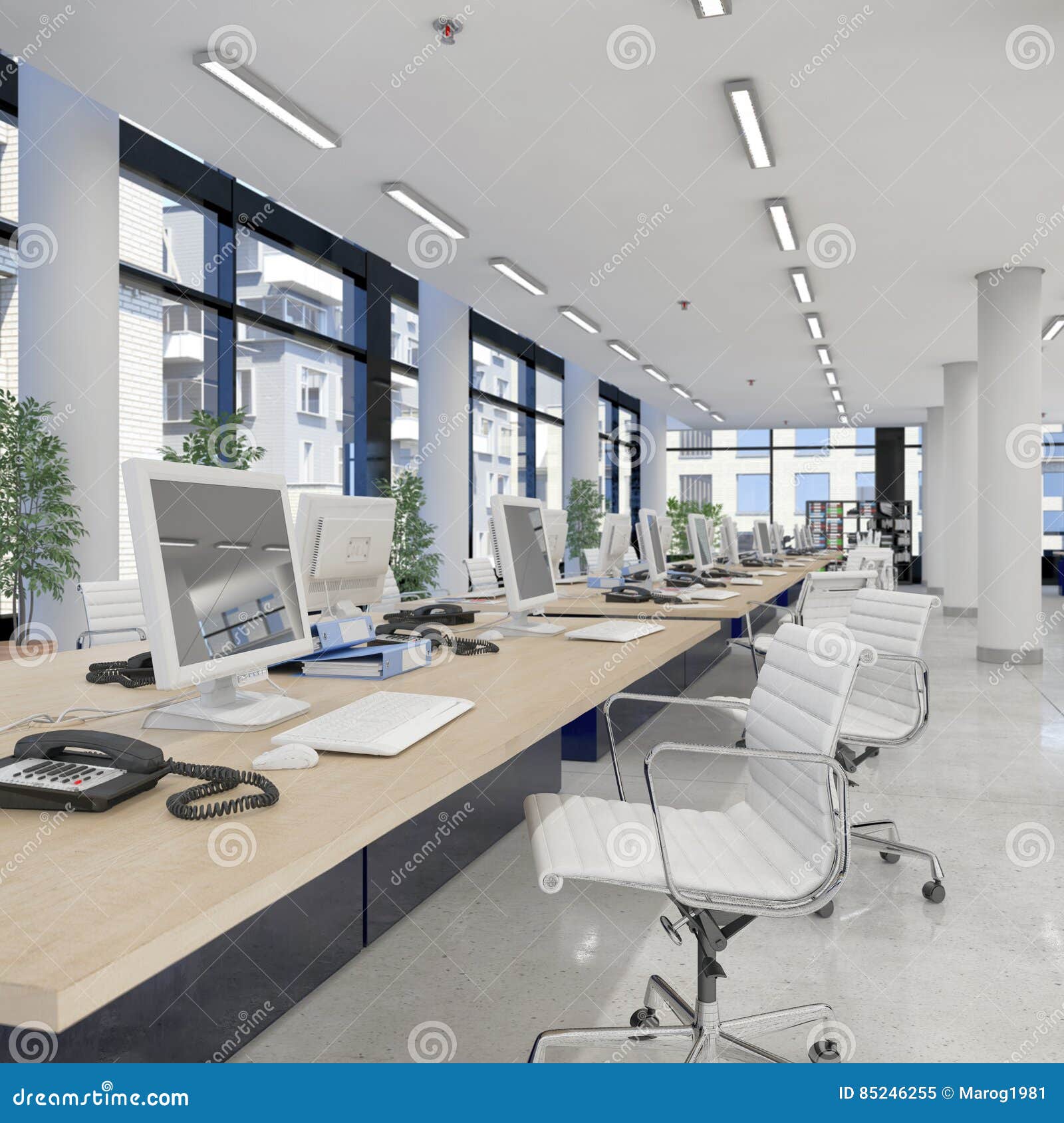 3d Render - Open Plan Office - Office Building Stock Illustration ...