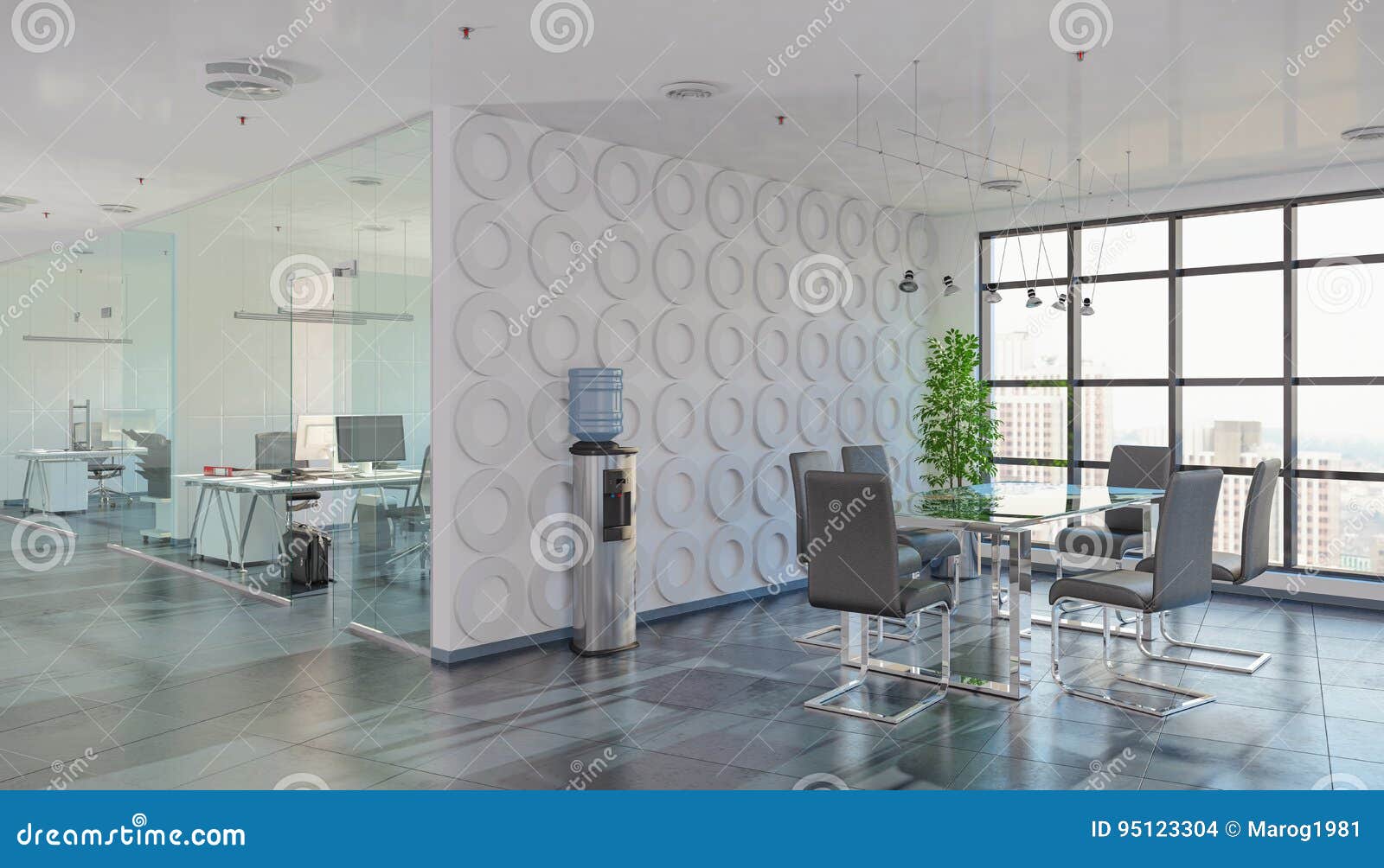 3d Render - Open Plan Office - Office Building Stock Illustration ...