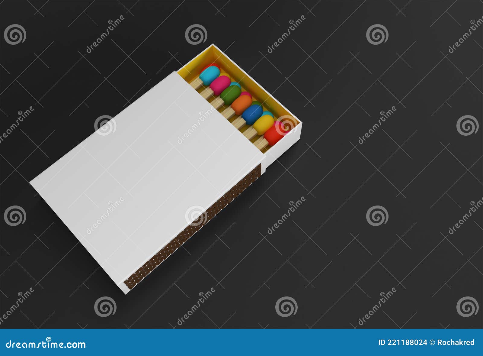 3D Render Opened Blank Matchbox Mockup Isolated on Color Background ...