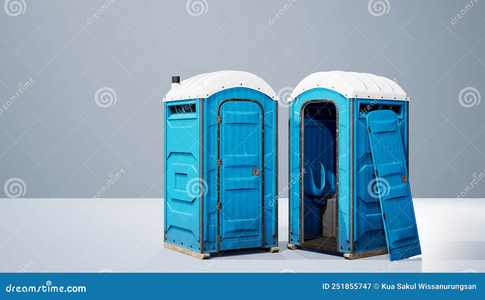 3D Render Opened and Closed Mobile Portable Blue Plastic Toilets ...