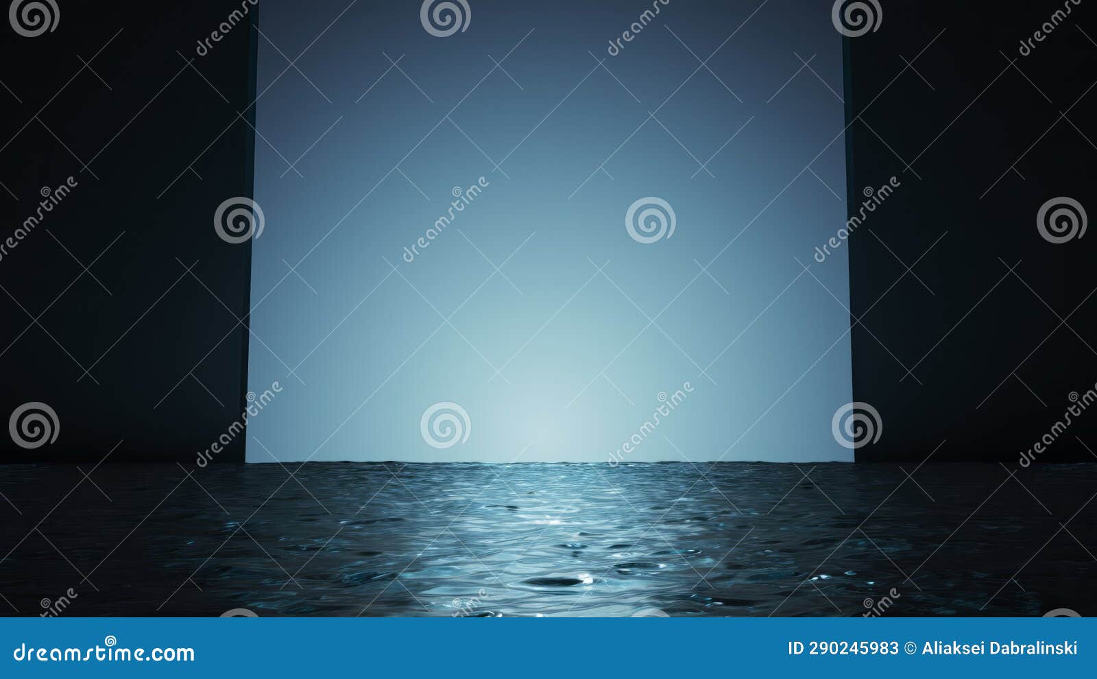 3d Render Opening Gate with Water Floor Stock Illustration ...