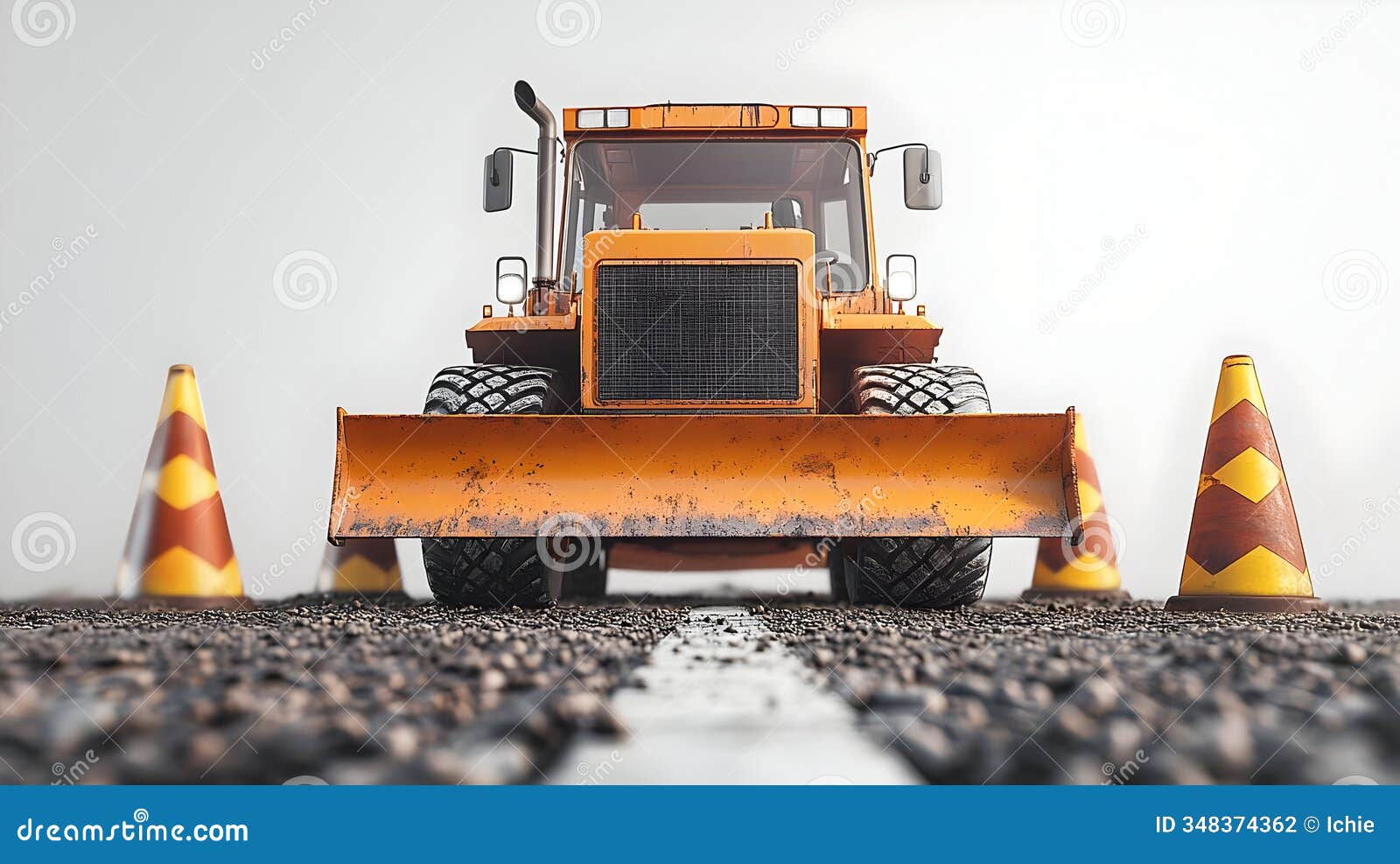 3D Render Orange Construction Vehicle with Cones - Illustration Stock ...