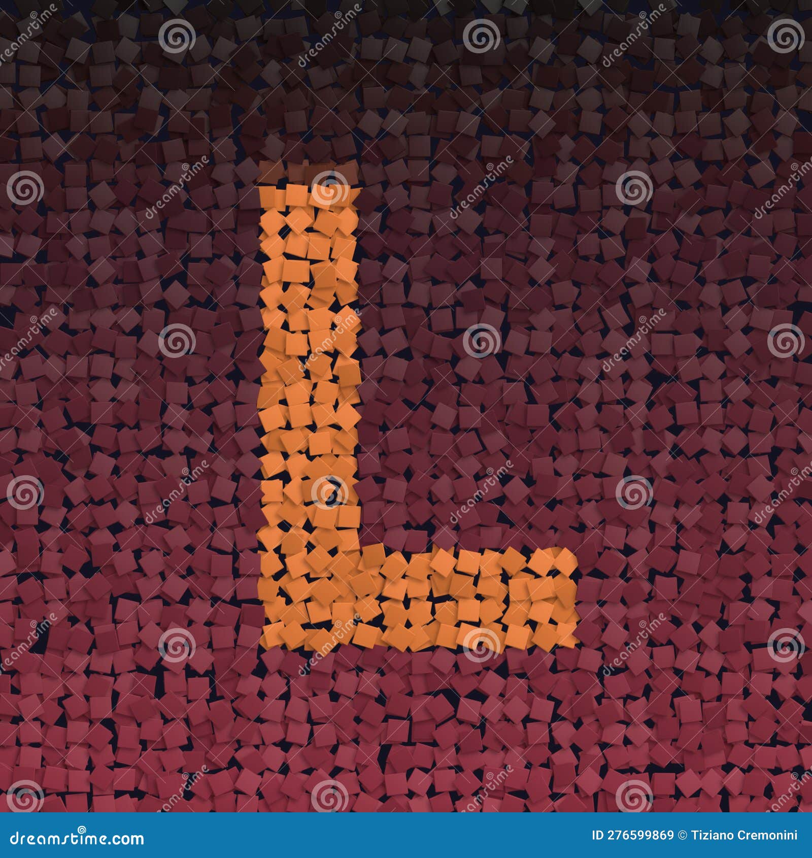 3d Render of Orange Letter L on Dark Background, Mosaic Effect ...