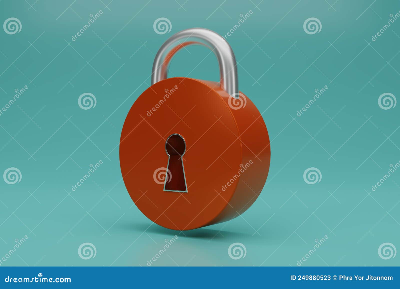 3D Render Orange Metal Padlock Icon Isolated on Light Blue Background ...