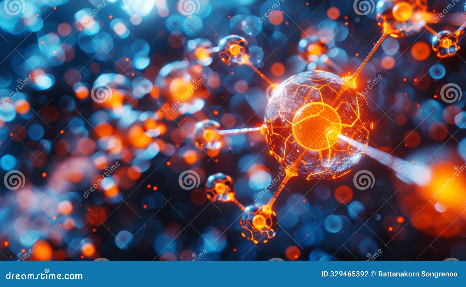 3d Render Of Orange Molecule Or Atom Nano Research Chemical Cellular ...