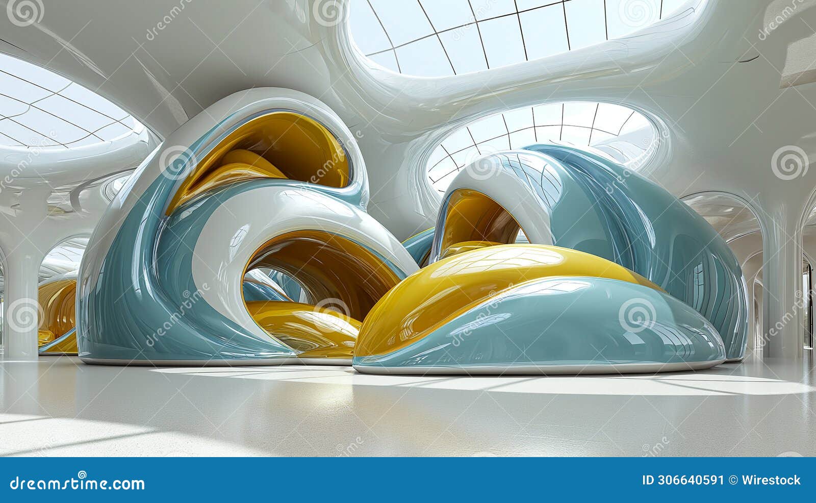 3D Render of an Organic, Curvy-shaped Object in Light-blue and Yellow ...