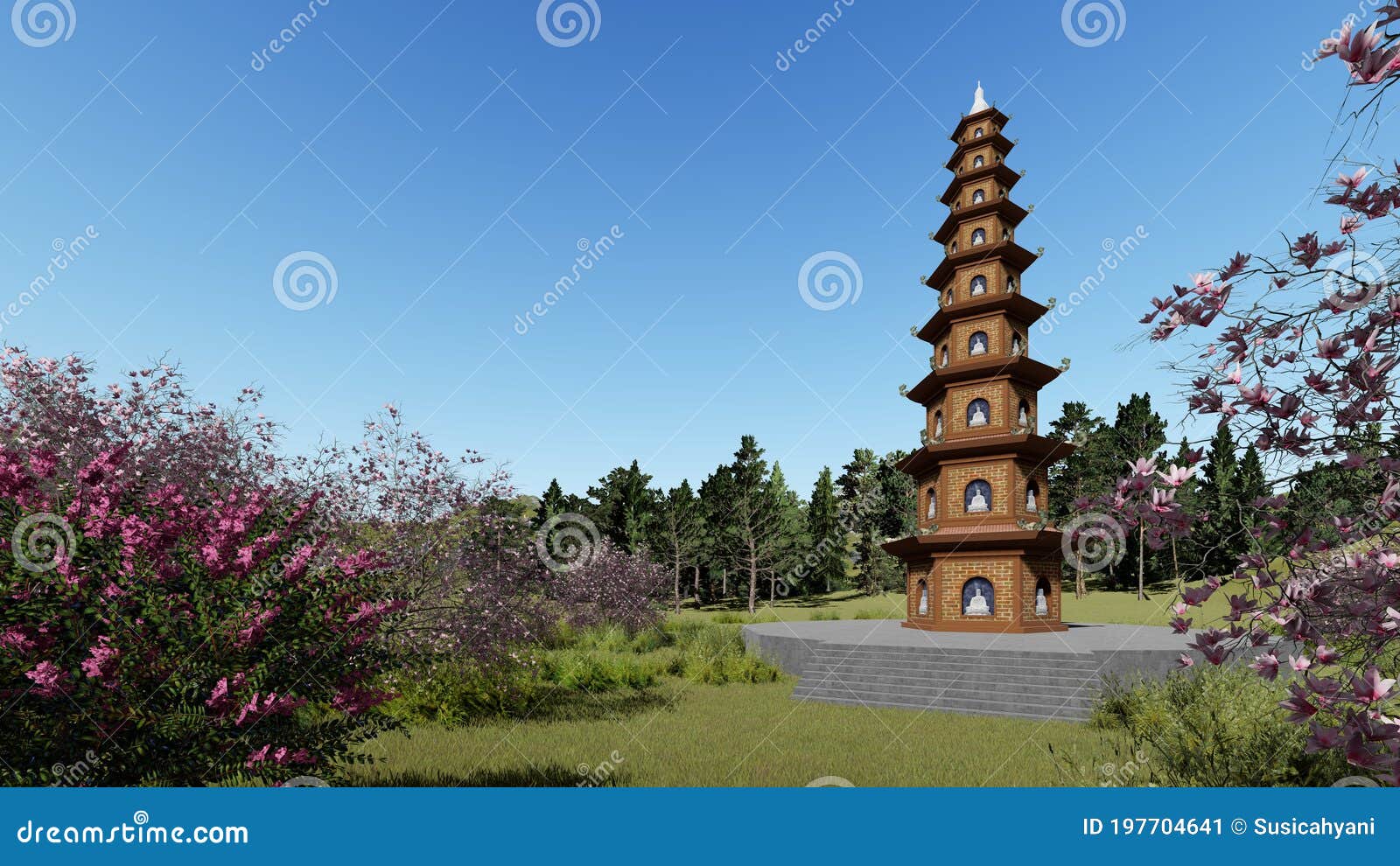 3d render pagoda stock illustration. Illustration of outdoor - 197704641