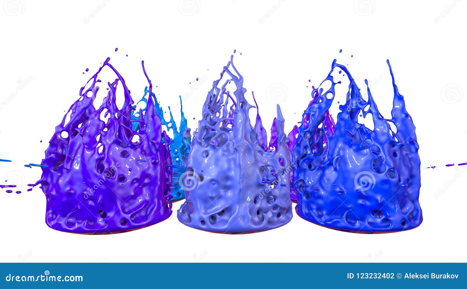 3d Render of Paint Splashes Isolated on White Background. Simulation of ...