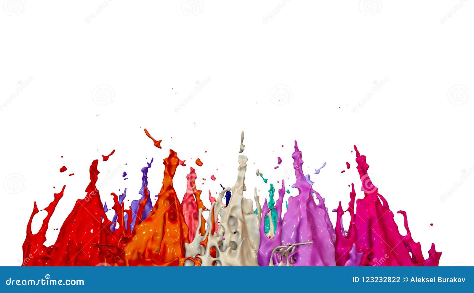 3d Render of Paint Splashes Isolated on White Background. Simulation of ...